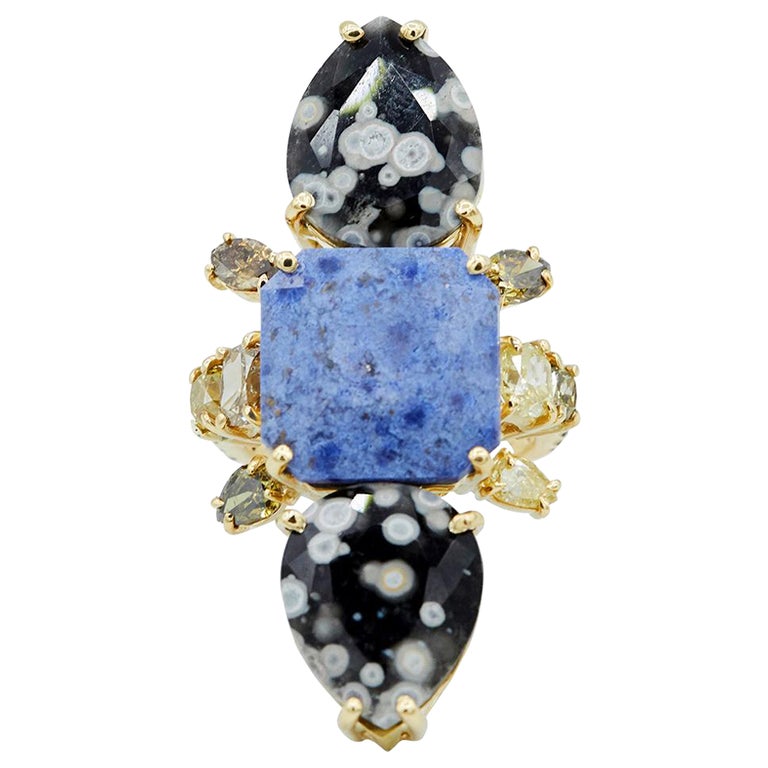 Galaxy Rare Cosmic Obsidian Dumortierite Diamond Ring For Sale at 1stDibs