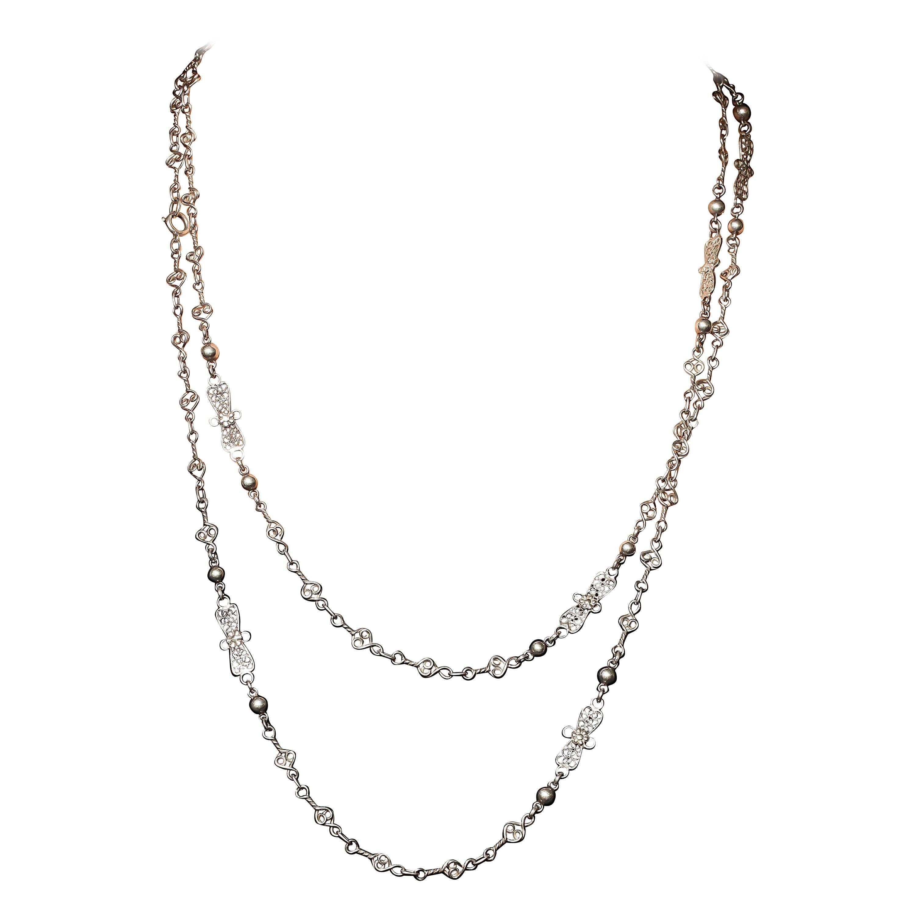 1900 Silver Filigree Chain Necklace at 1stDibs | silver filigree necklace