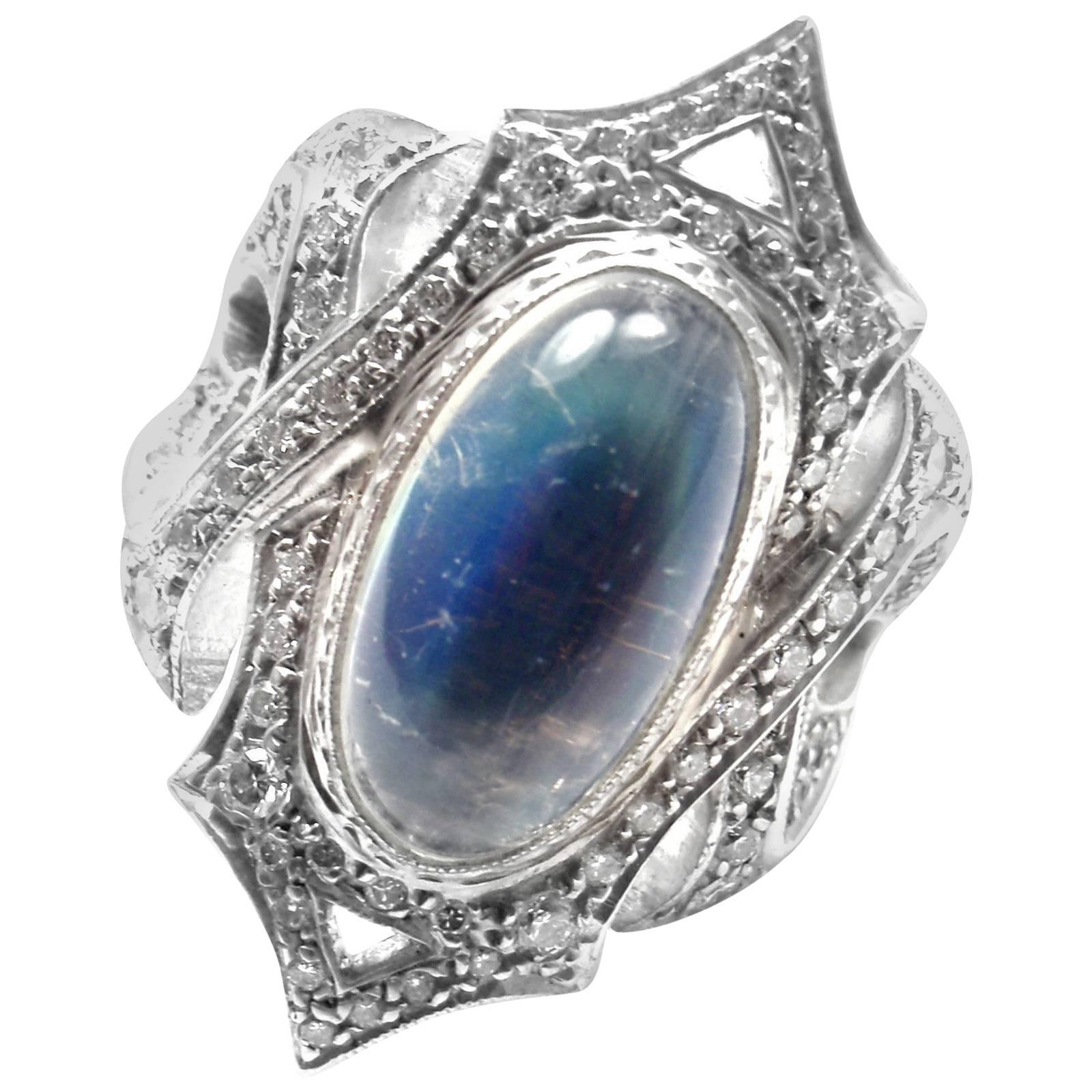 Loree Rodkin Large Moonstone Diamond Gold Ring at 1stDibs