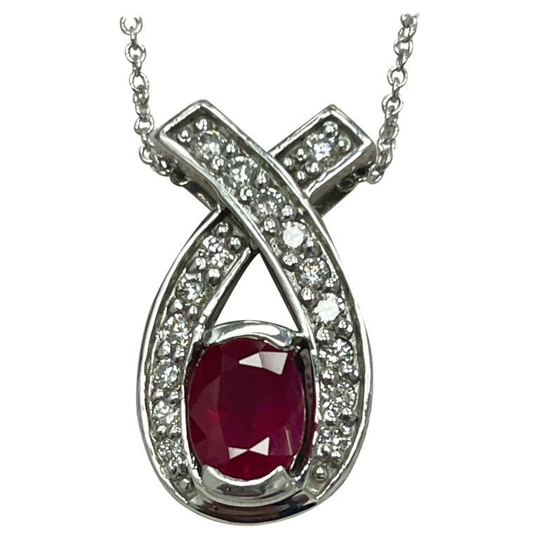 Oval Ruby and Diamond White Gold Pendant For Sale at 1stDibs