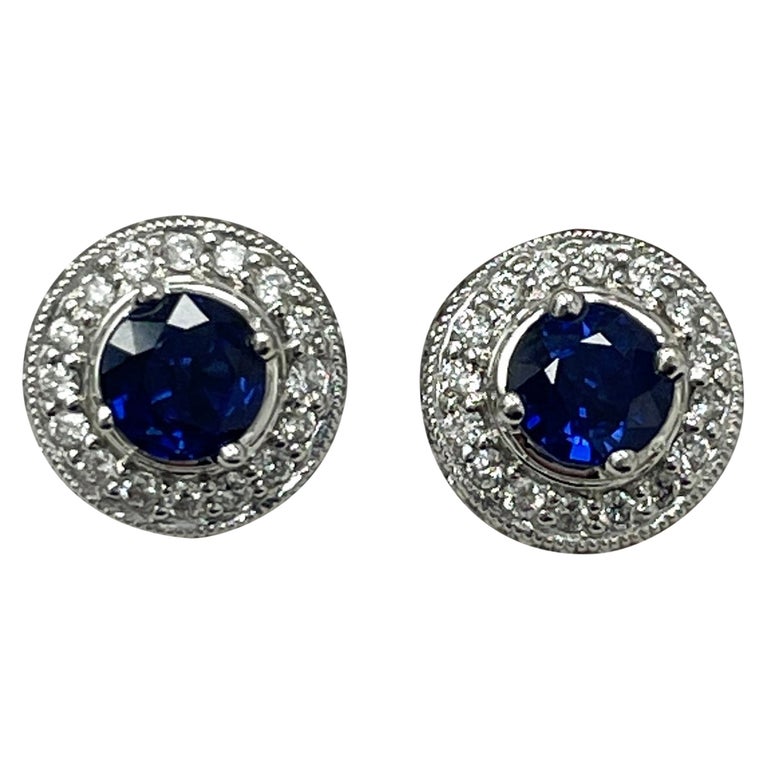 Royal Blue Sapphire Studs in White Gold with Diamonds For Sale at 1stDibs