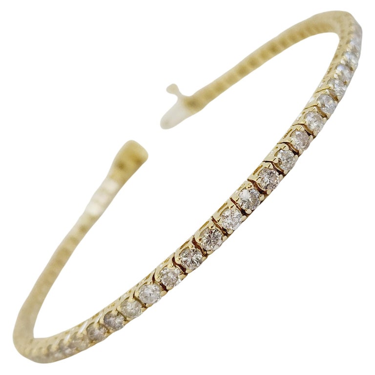 4 Carat Round Brilliant Natural Diamond Tennis Bracelet 14 Karat Yellow Gold For Sale at 1stDibs