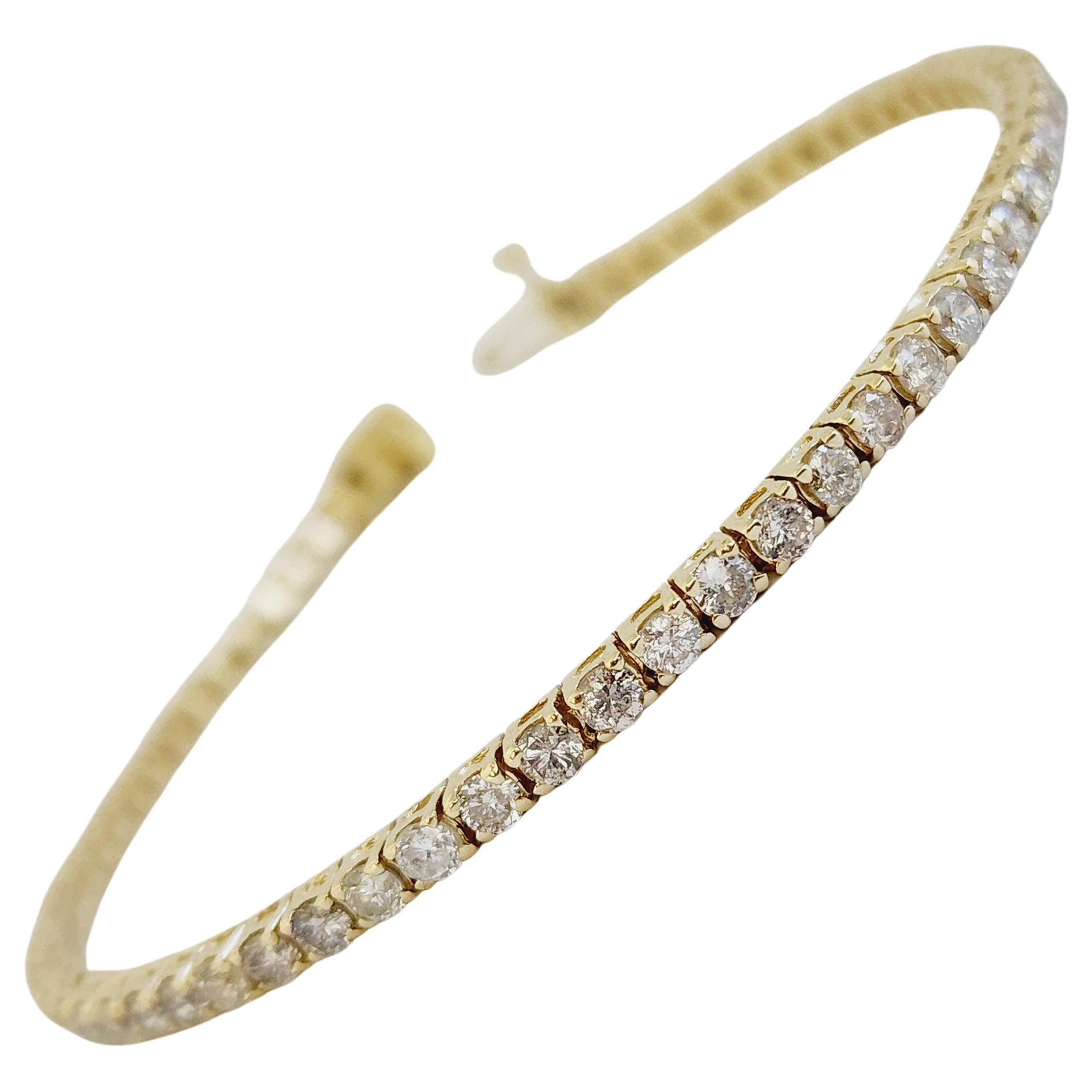 3 10 Carat Round Brilliant Cut Diamond Tennis Bracelet 14 Karat Yellow