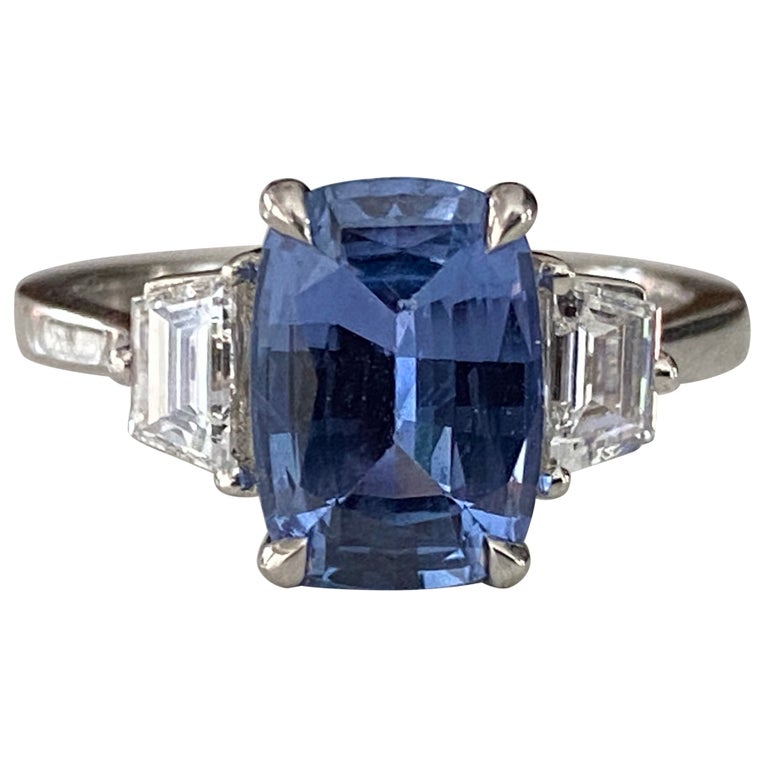 GIA Certified Three-Stone Natural Sri Lankan Blue Sapphire and Diamond ...