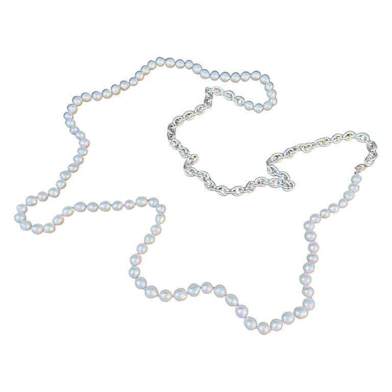 White Pearl Silver Chain Necklace J Dauphin For Sale at 1stDibs