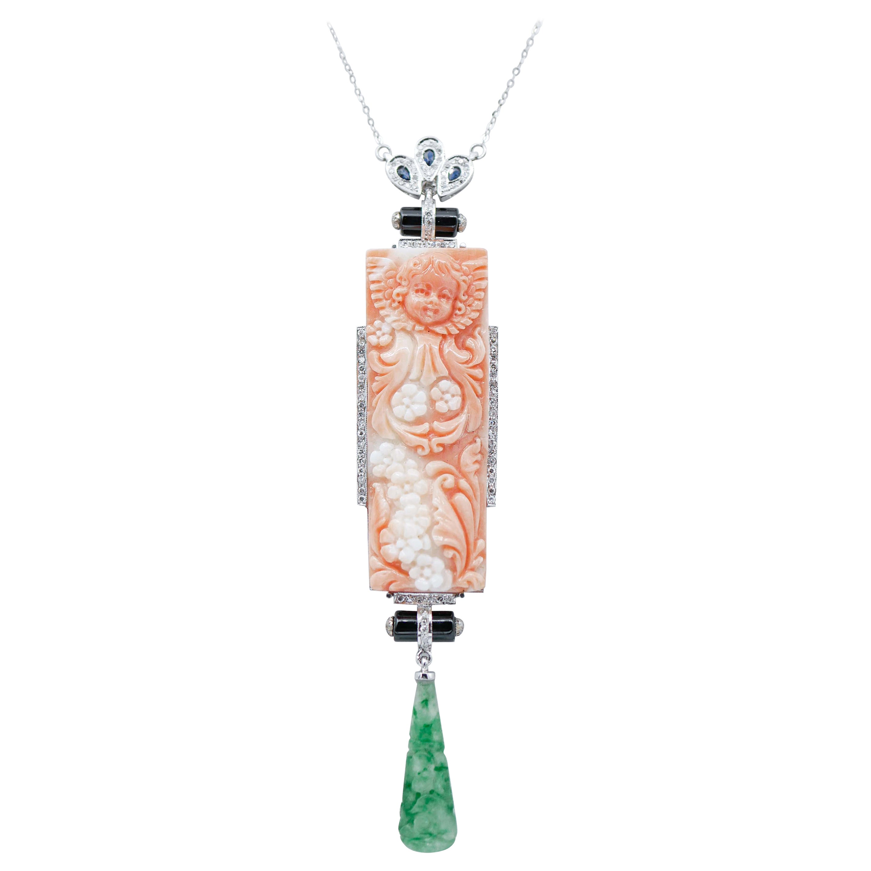 Cartier Art Deco Jade, Coral, Onyx and Platinum Diamond Sautoir ...