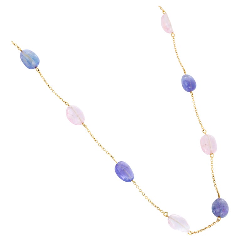 31.65 Ct Multi Semi Gemstone Chain Necklace in 18K Yellow Gold For Sale ...