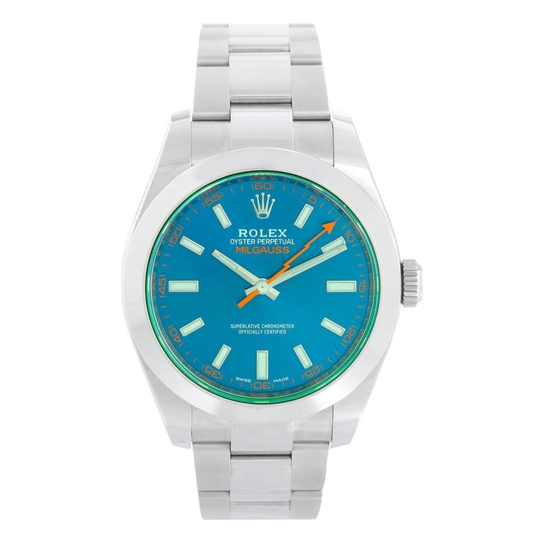 Rolex "Blue" Milgauss Stainless Steel Watch 116400 GV For Sale at 1stDibs