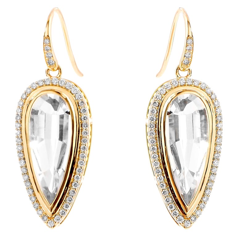 Syna Yellow Gold Rock Crystal Earrings with Diamonds For Sale at 1stDibs