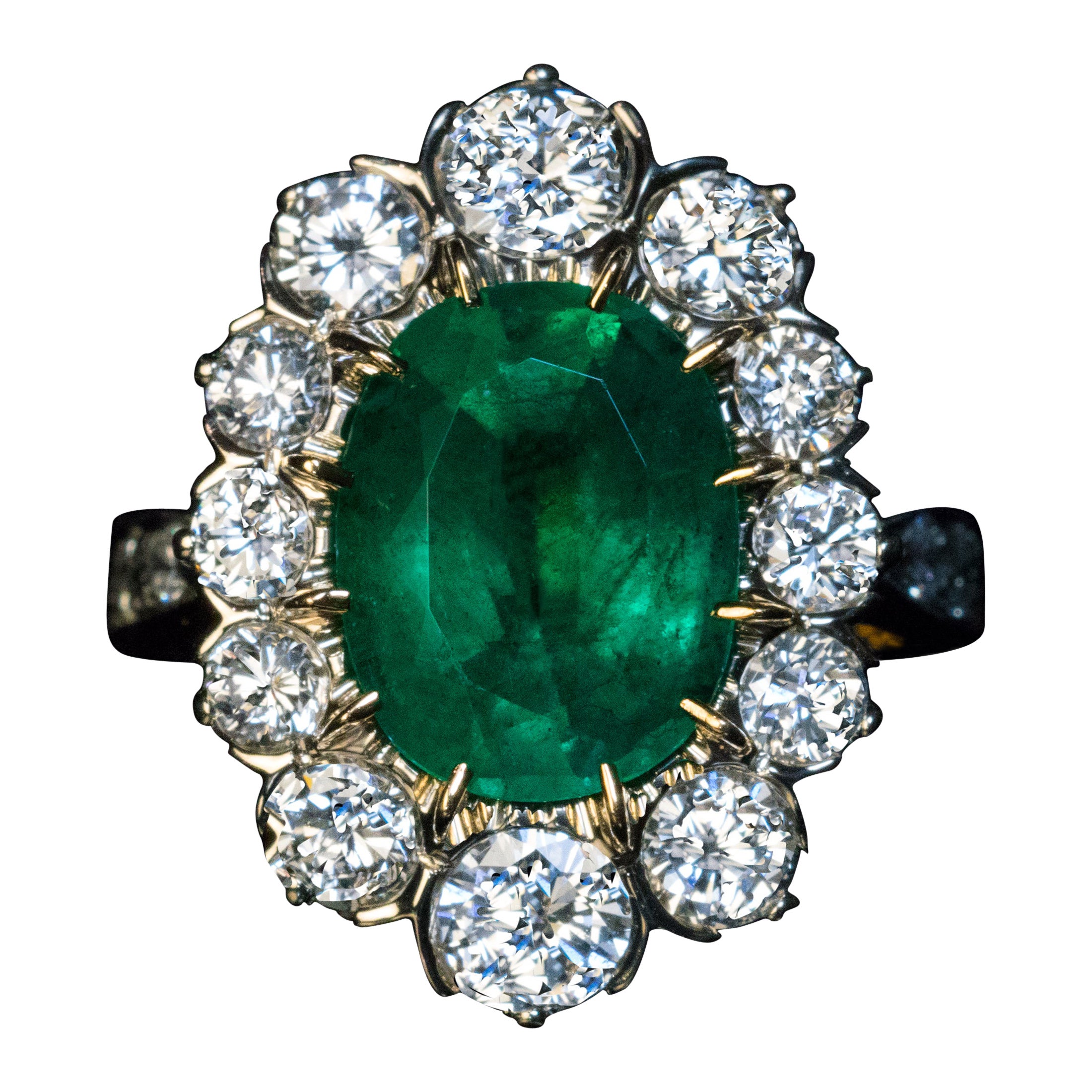1950s French Emerald Diamond Cluster Ring For Sale at 1stDibs | 1950s ...