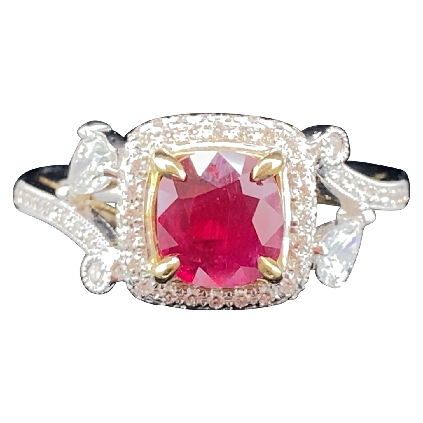 Certified 1.98 Carat Vivid Red Mozambique Ruby White Gold Diamond Ring ...