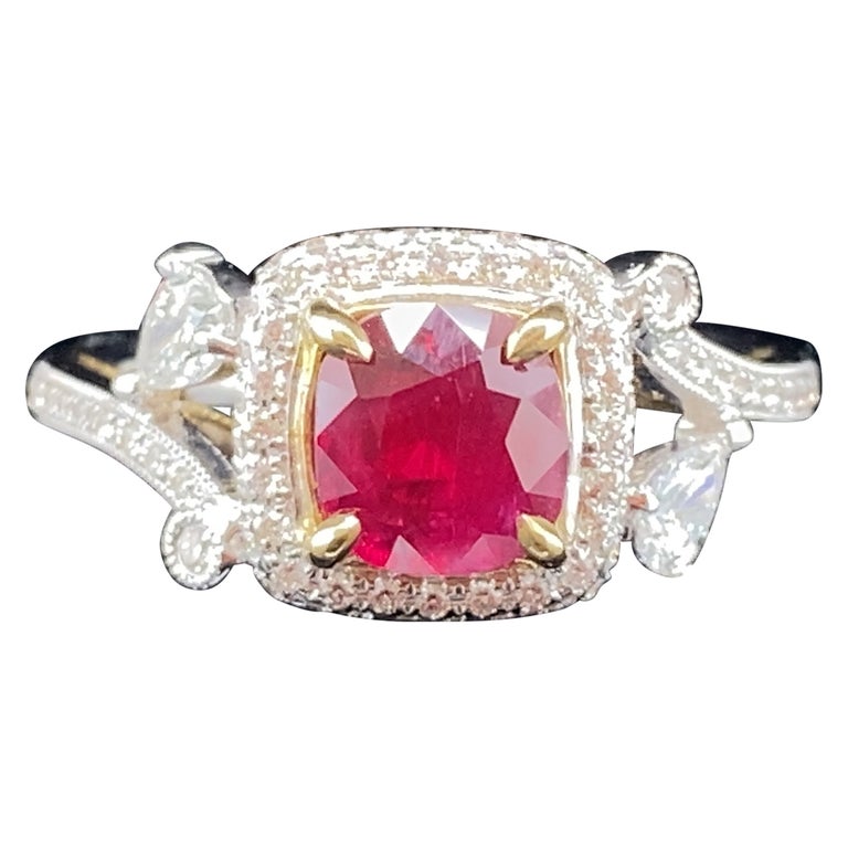 1.18 Carat Lotus Certified Burma No Heat Vivid Red Ruby and White ...