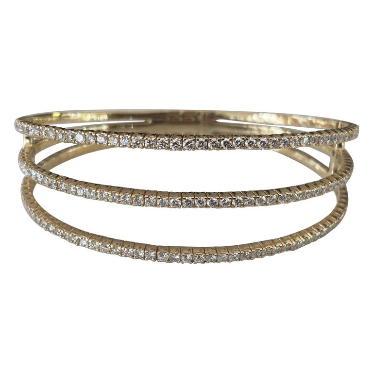 Three Row Diamond Flexible Bangle Bracelet For Sale at 1stDibs