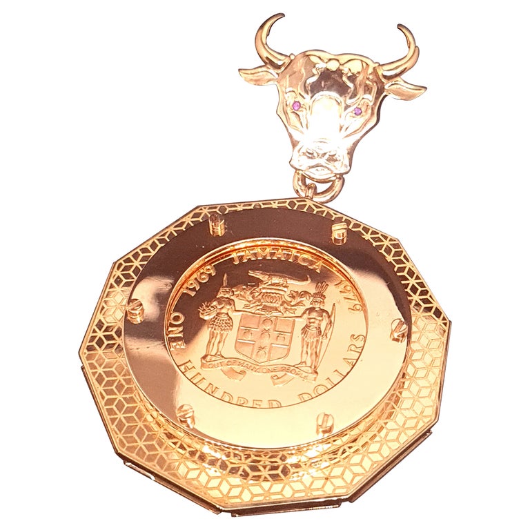 9ct Yellow Gold geometric spinning coin pendant For Sale at 1stDibs