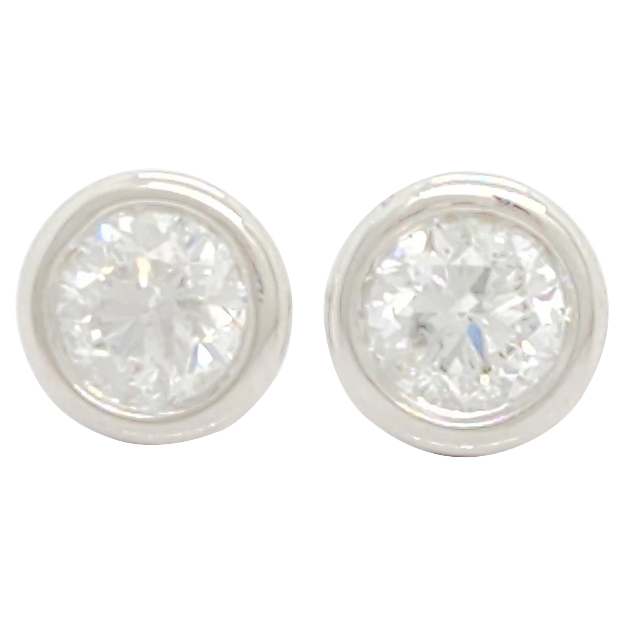 Bezel Set Diamond Stud Earrings in 14k Yellow Gold For Sale at 1stDibs