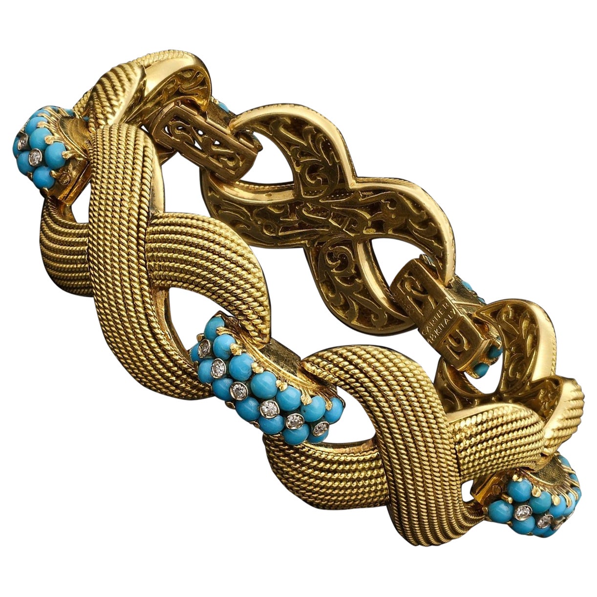 CARTIER Turquoise Gold Bracelet and Earrings For Sale at 1stDibs