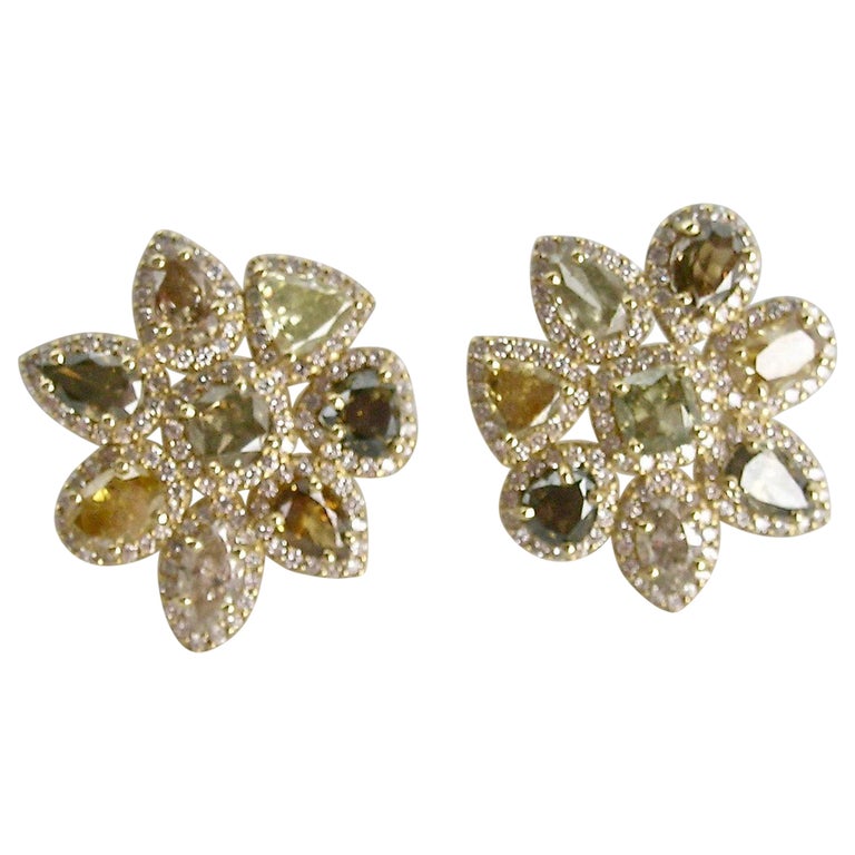 Natural Colored Diamond Earrings in 18k Gold For Sale at 1stDibs