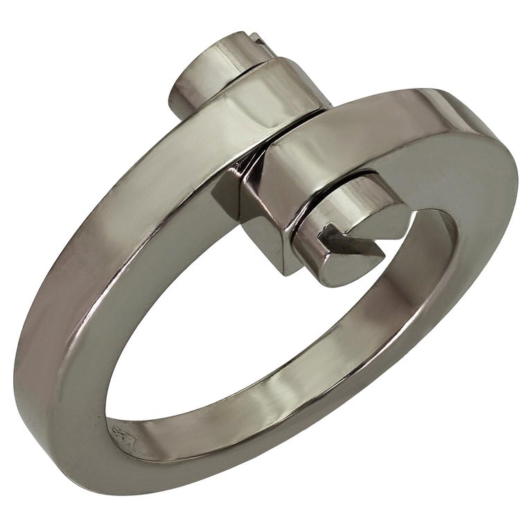 Cartier Menotte 18k White Gold Band Ring 58 For Sale at 1stDibs