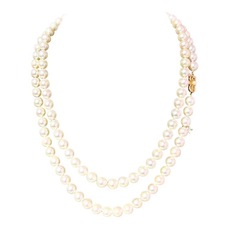 Mikimoto Estate Akoya Pearl Necklace 18k Y Gold Certified For Sale at 1stDibs
