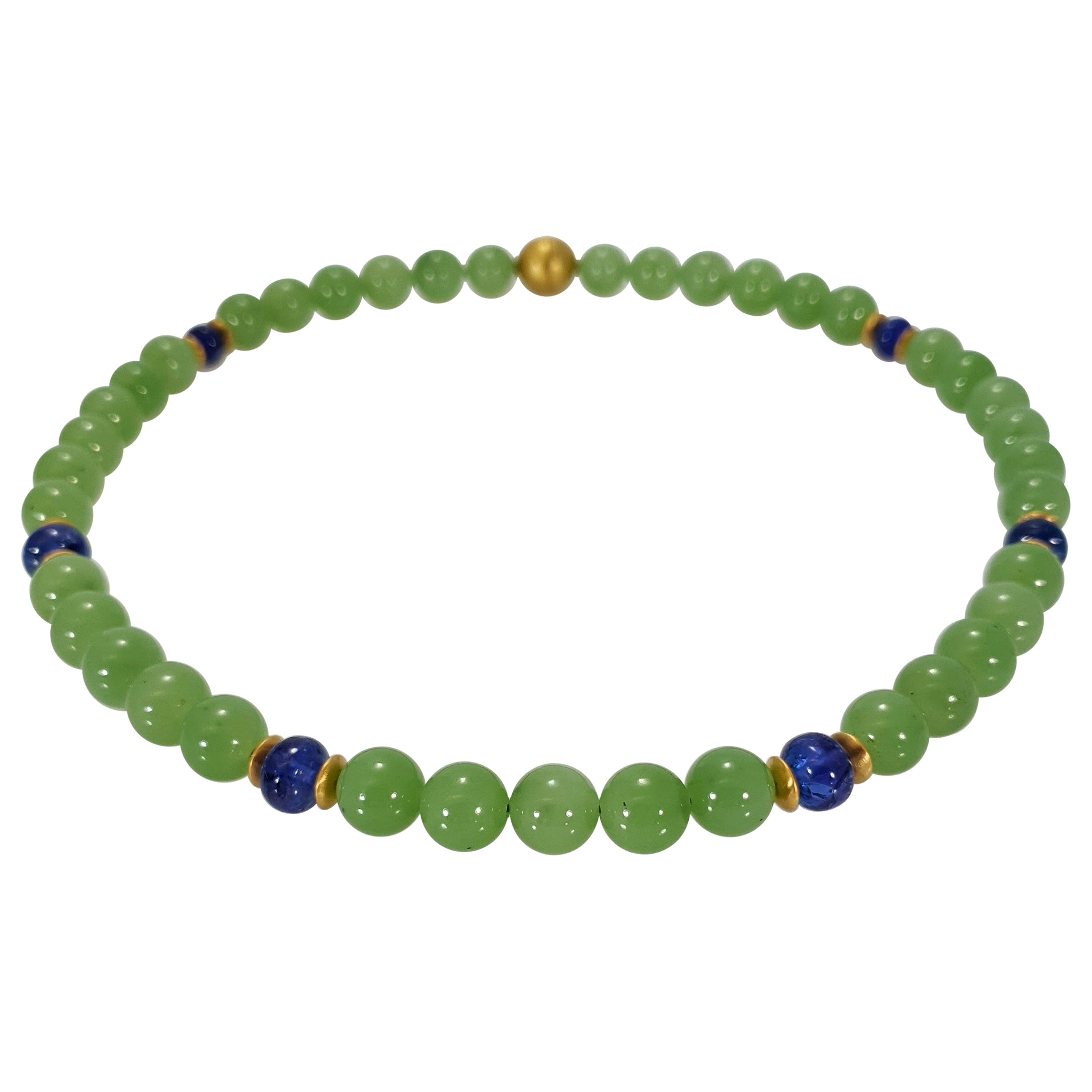 Nephrite Jade Round Beaded Necklace with 18 Carat Yellow Gold and ...