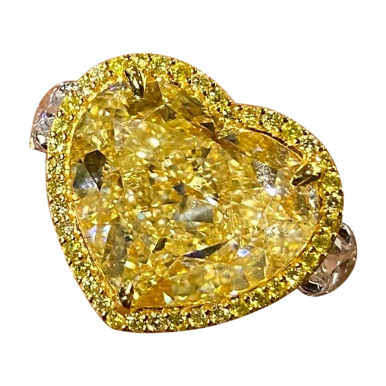 Certified 9 Carat Heart Shape Yellow Diamond Three-Stone Engagement ...