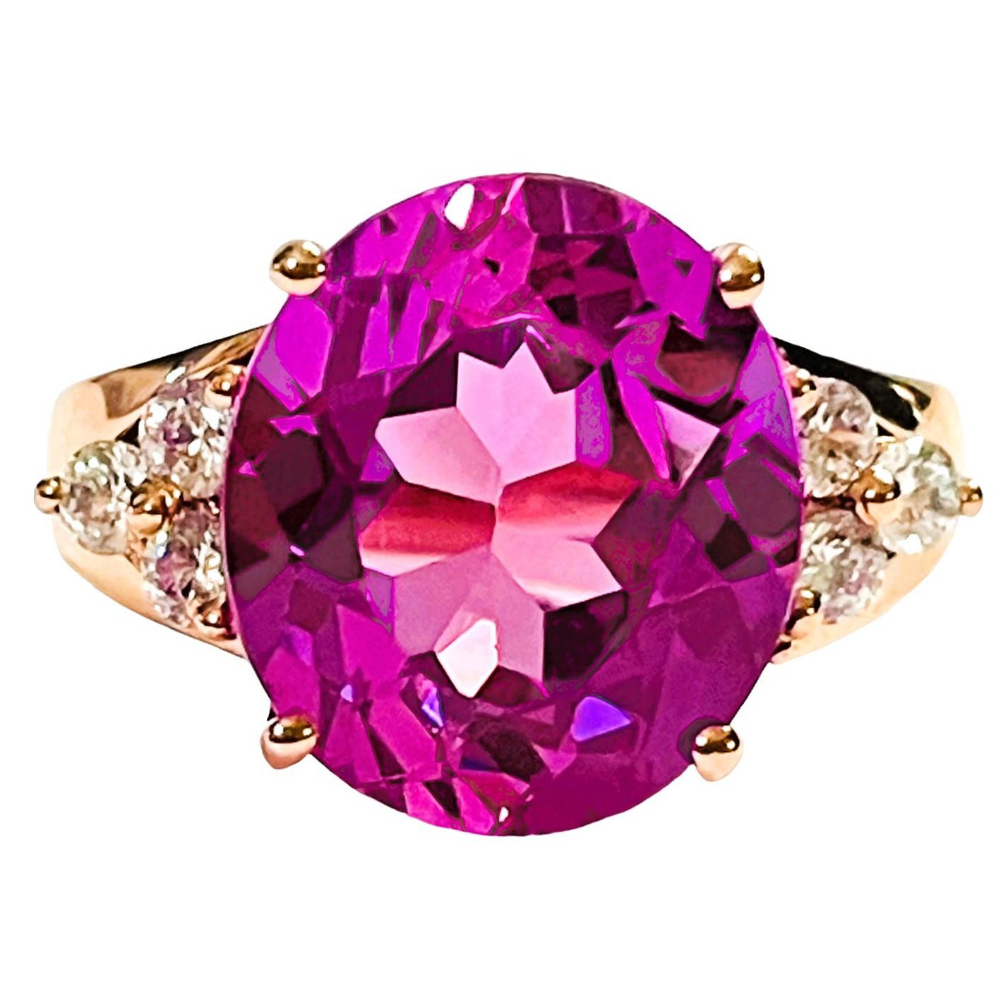 New Oval Pink Topaz Cabochon 14k Rose Gold Plated Sterling Silver Ring For Sale at 1stDibs