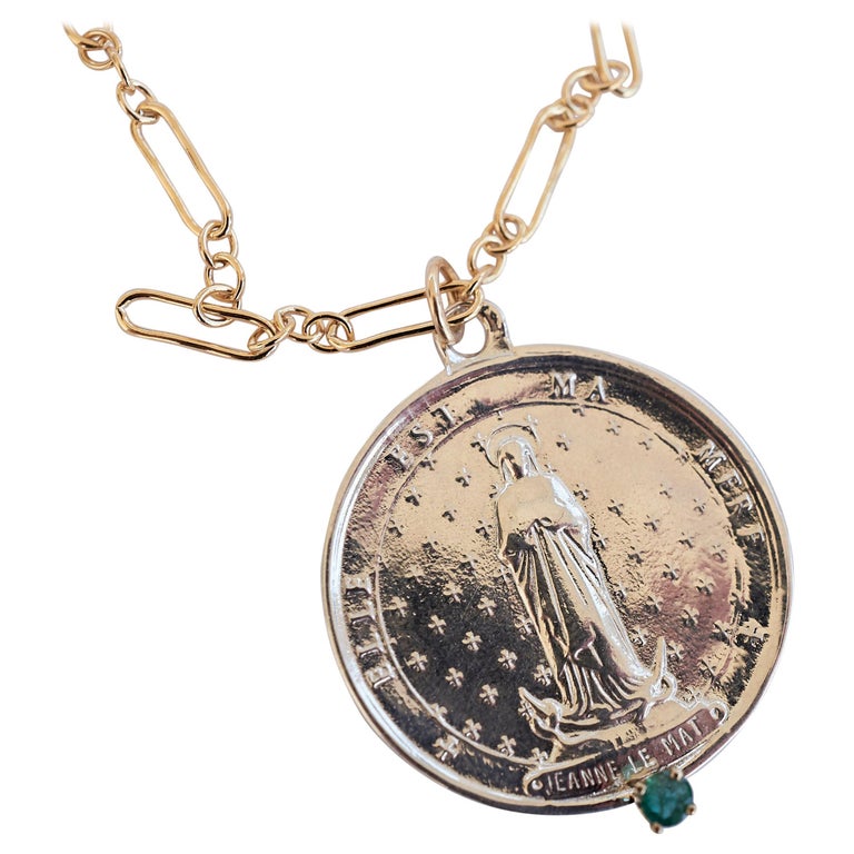Emerald Medal Chain Necklace Silver Jeanne Le Mat J Dauphin For Sale at ...