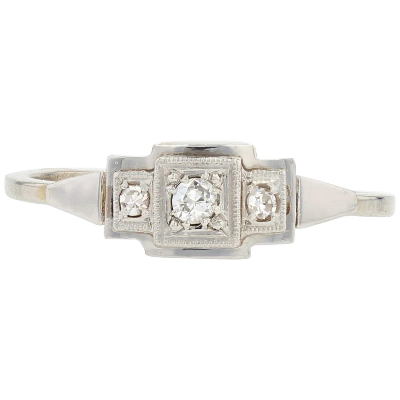 1925 Art Deco 18 Karat White Gold Filigree Diamond Right Hand Ring For ...
