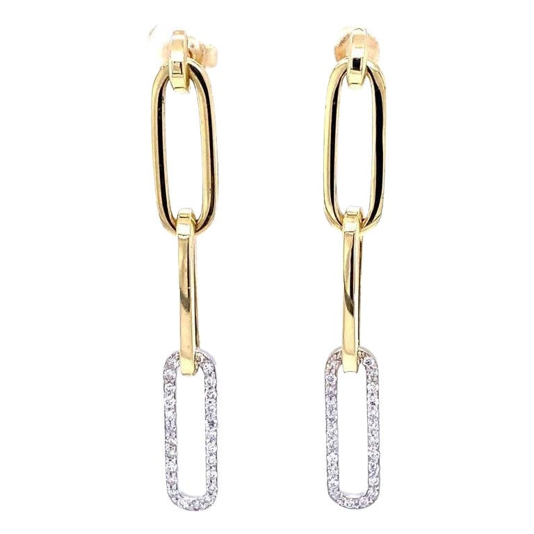 Yellow Gold Paperclip Link Drop Earrings For Sale at 1stDibs