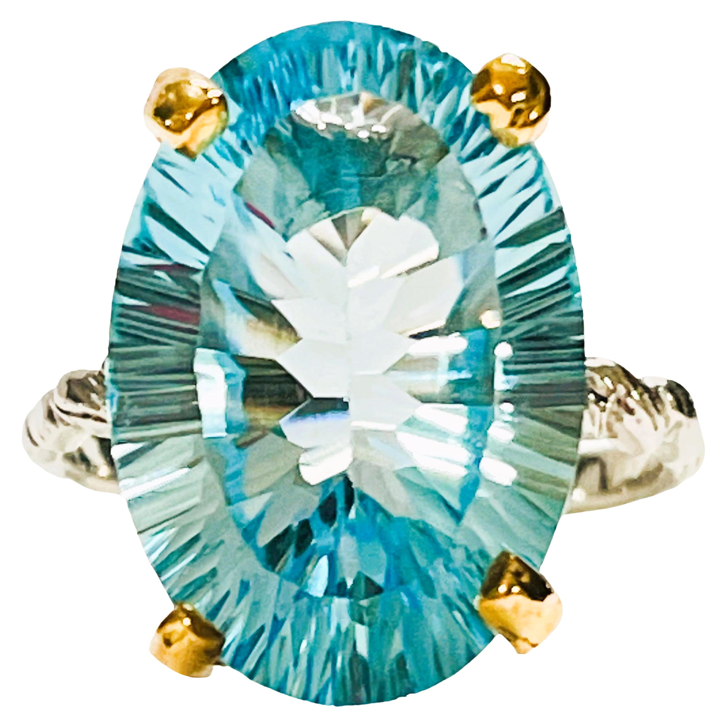 New Santa Maria 11.50ct Concave Swiss Blue Topaz 14k Yellow Gold and ...
