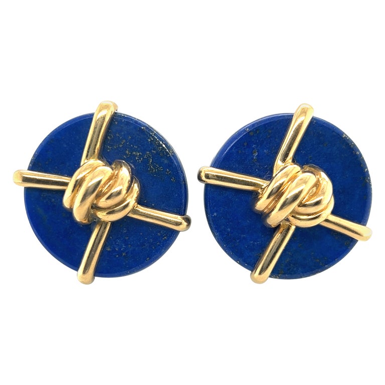 Aldo Cipullo for Cartier 18 Karat Gold Lapis Lazuli Earrings, 1973 For ...