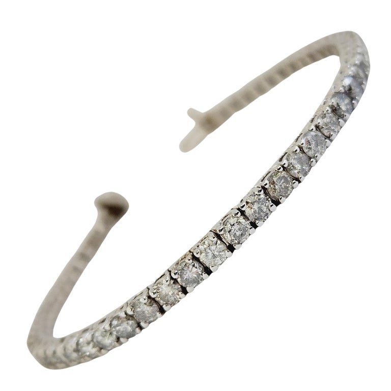 7.35 Carat Round Brilliant Natural Diamond Tennis Bracelet 18 Karat White Gold For Sale at 1stDibs