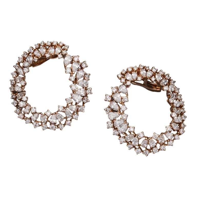 Clustered Pear and Round Diamond Hoop Earrings in 14K Solid Gold For ...