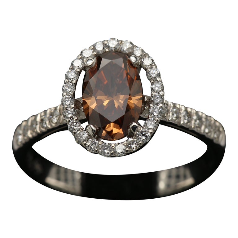 1.42 Carat Oval Shape Fancy Intense Brown Diamond Ring w/ Halo and ...
