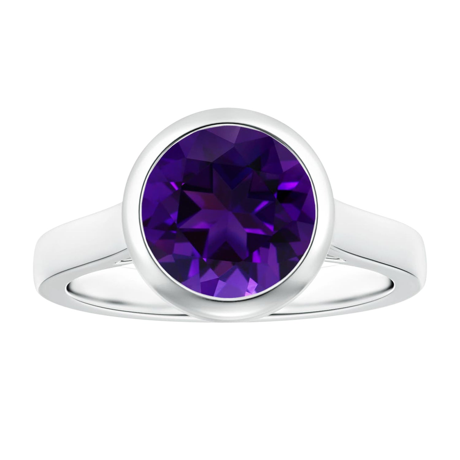 Customizable GIA Certified Natural Bezel-Set Amethyst Solitaire Ring in ...