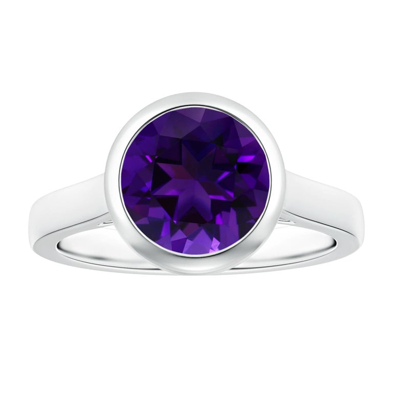 Customizable Angara Gia Certified Natural Bezel-Set Amethyst Solitaire Ring in White Gold For ...