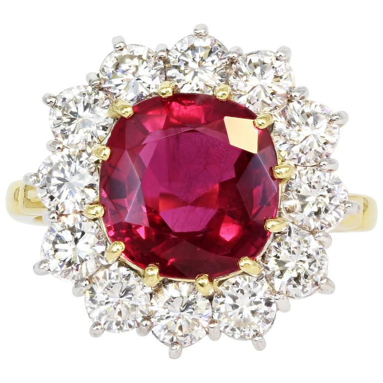 3.03 Carat Cushion Cut Burma Ruby Diamond Two-Color Gold Ring For Sale ...