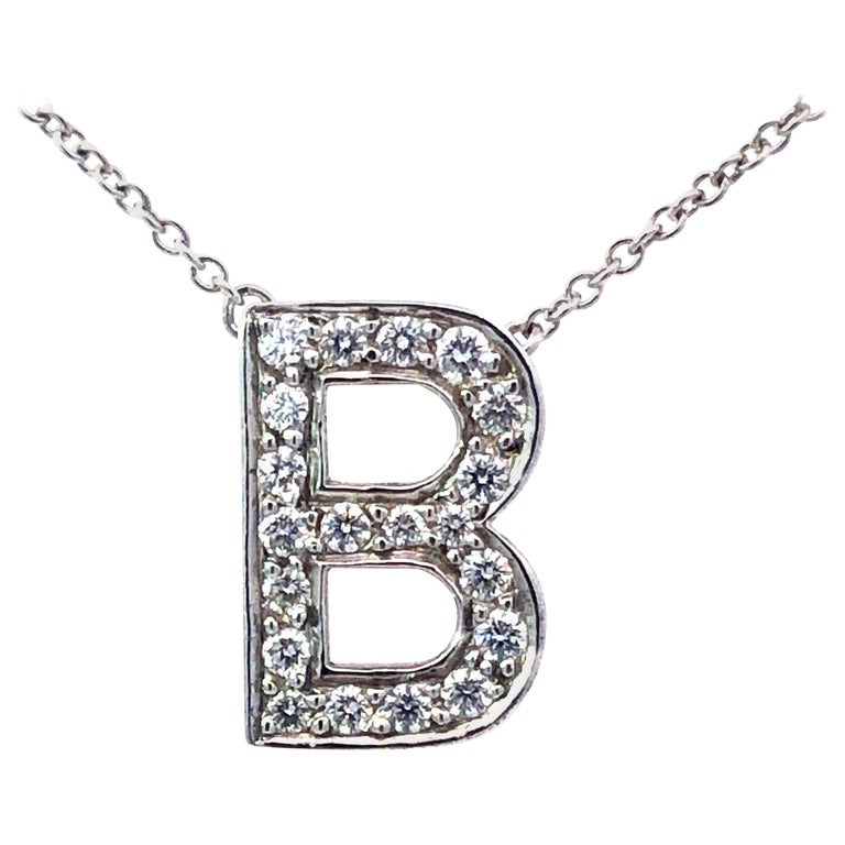 Tiffany and Co Letter B Diamond Necklace in Platinum at 1stDibs