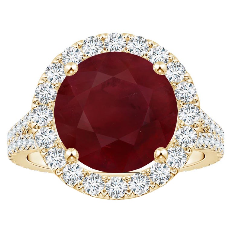 Customizable ANGARA GIA Certified Natural Ruby Halo Ring in Yellow Gold ...