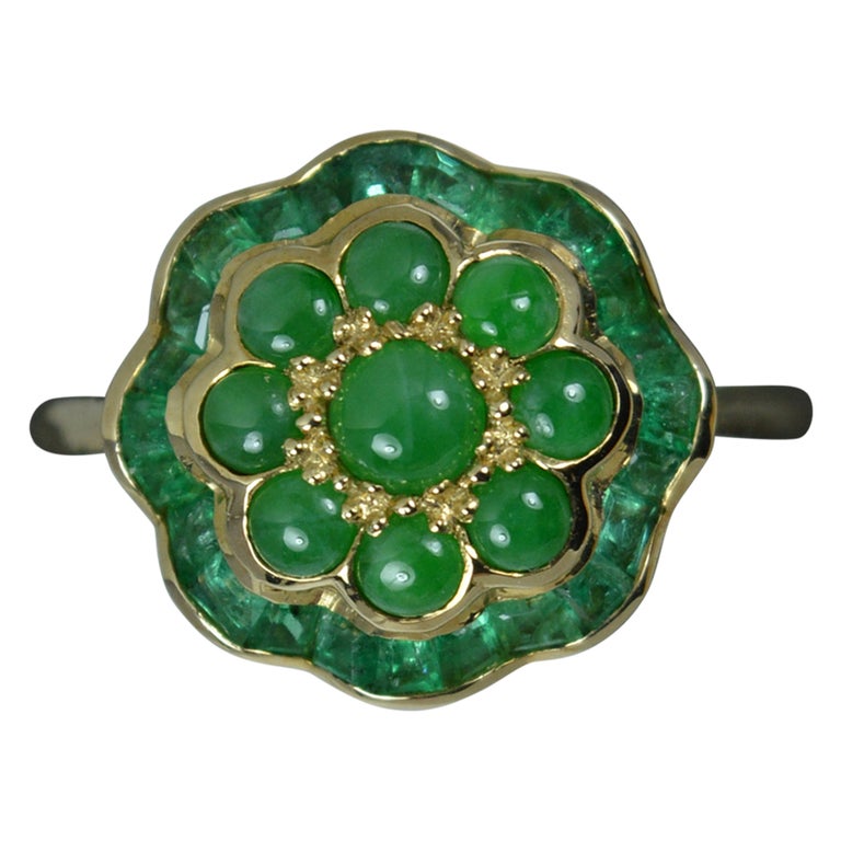 Luke Stockley Jade and Emerald 9ct Gold Cluster Ring For Sale at 1stDibs