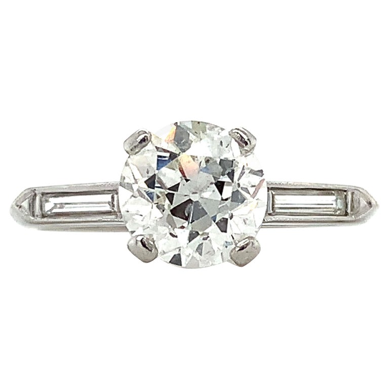 10% Irid 90% Plat GIA 1.38CT I-I1 European Cut Diamond and Straight Baguette Ring For Sale at ...