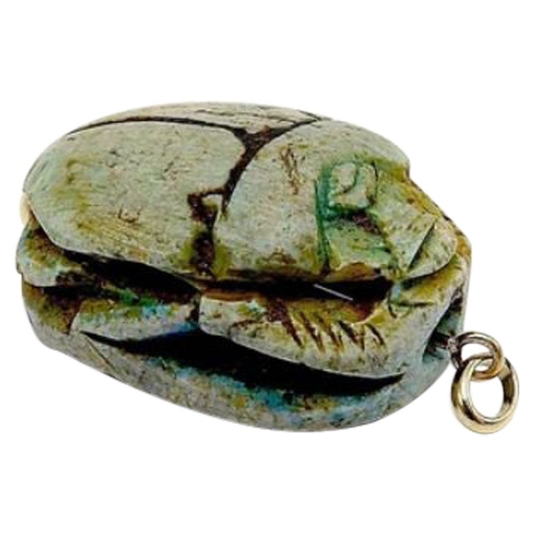 Egyptian Revival Faience Scarab Pendant with 14K Gold Mount, 1920's For ...