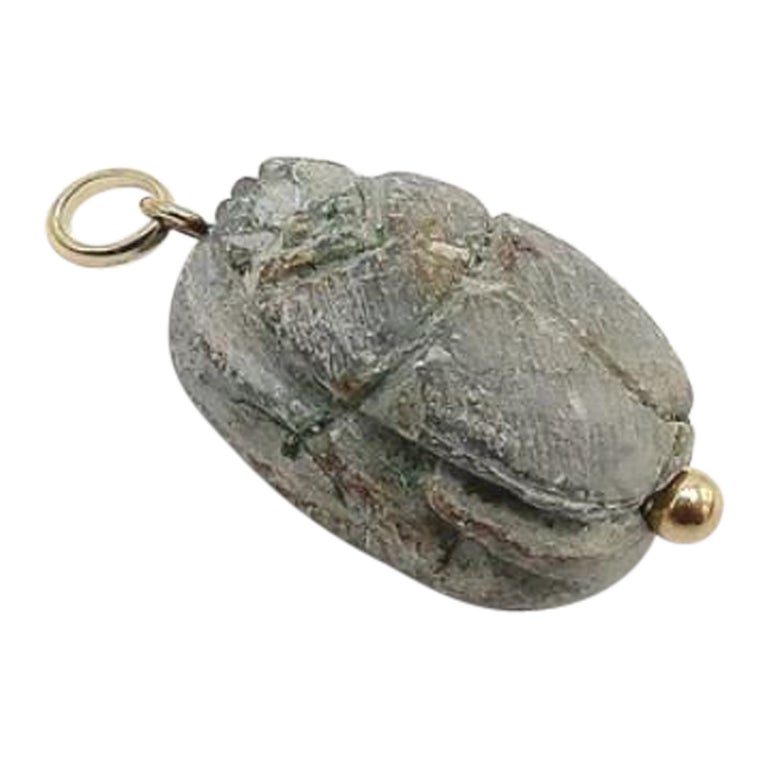 Egyptian Revival Carved Stone Scarab Pendant with 14K Gold Mount, 1920 ...