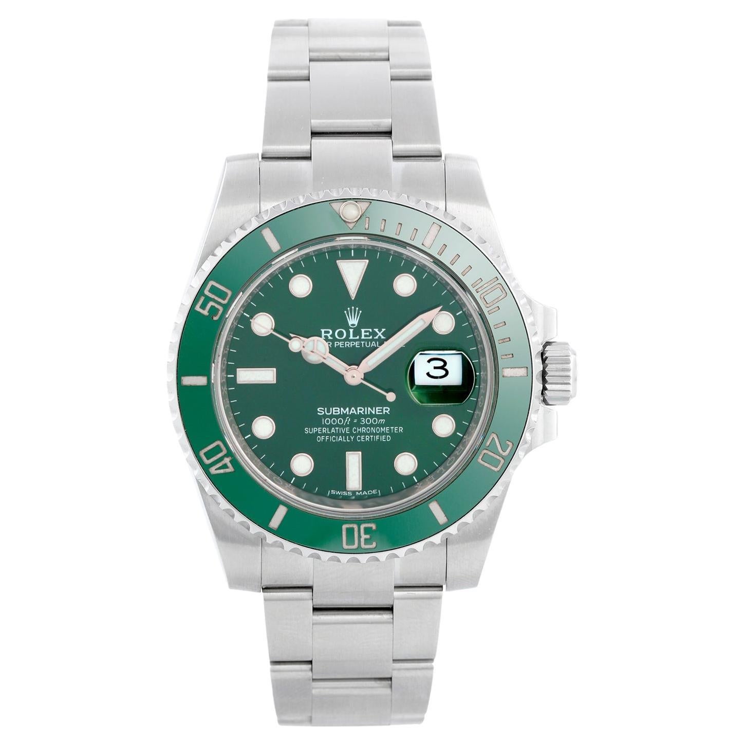 Rolex Submariner Men's Stainless Steel Green Dial Watch 116610LV at ...