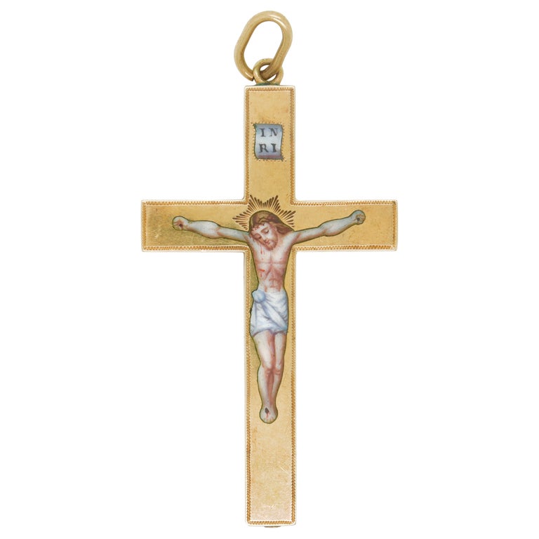Antique Eastern Orthodox Gold and Enamel Crucifix or Cross Pendant for ...