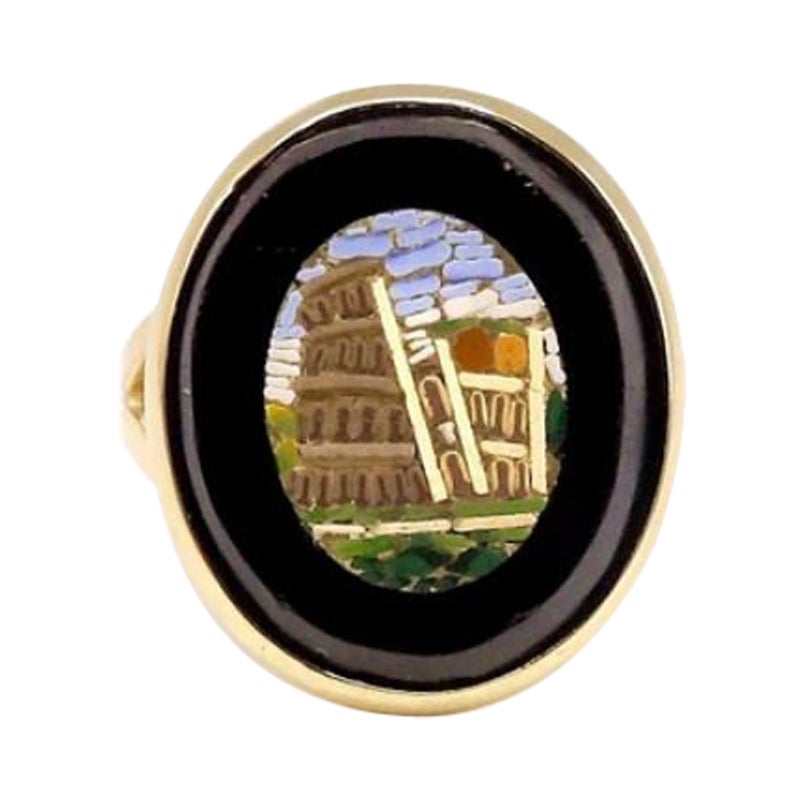 14K Gold Micro Mosaic Ring of Coliseum with Halo For Sale at 1stDibs
