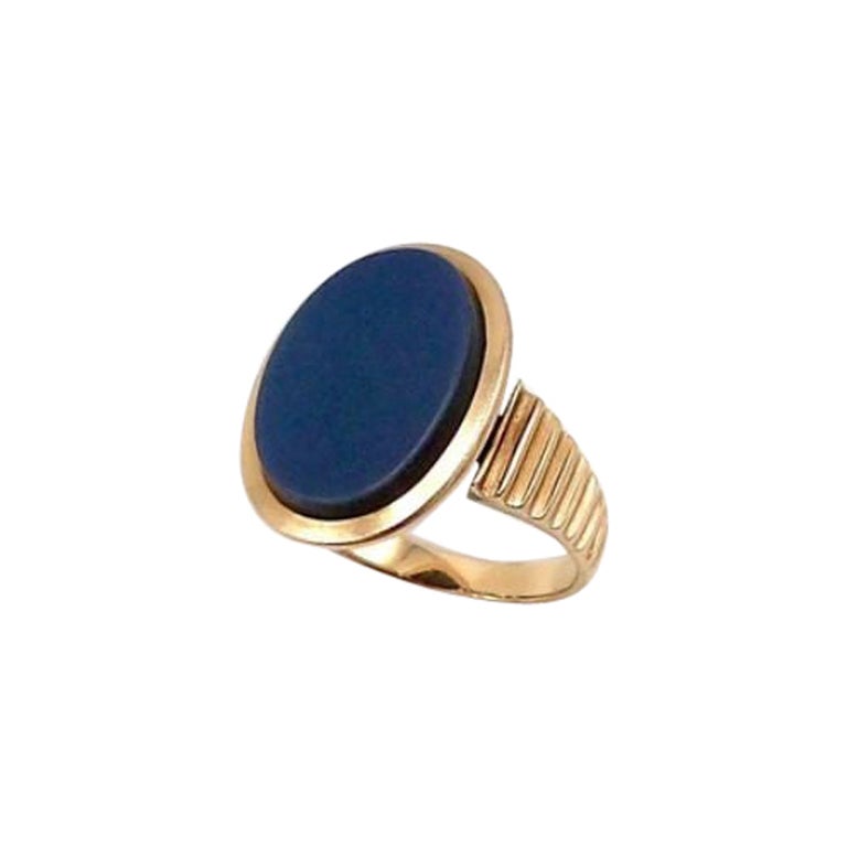 14K Rose Gold Victorian Blue Banded Agate Ring For Sale at 1stDibs