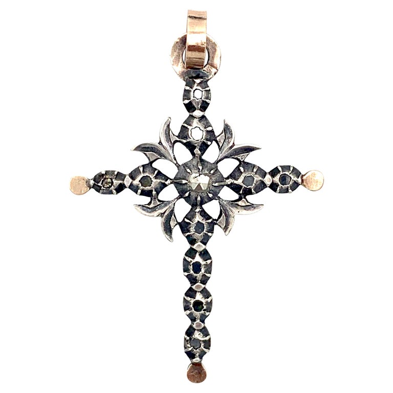 Antique Empire Cross French Rose Diamond Silver Silver Gilt For Sale at ...