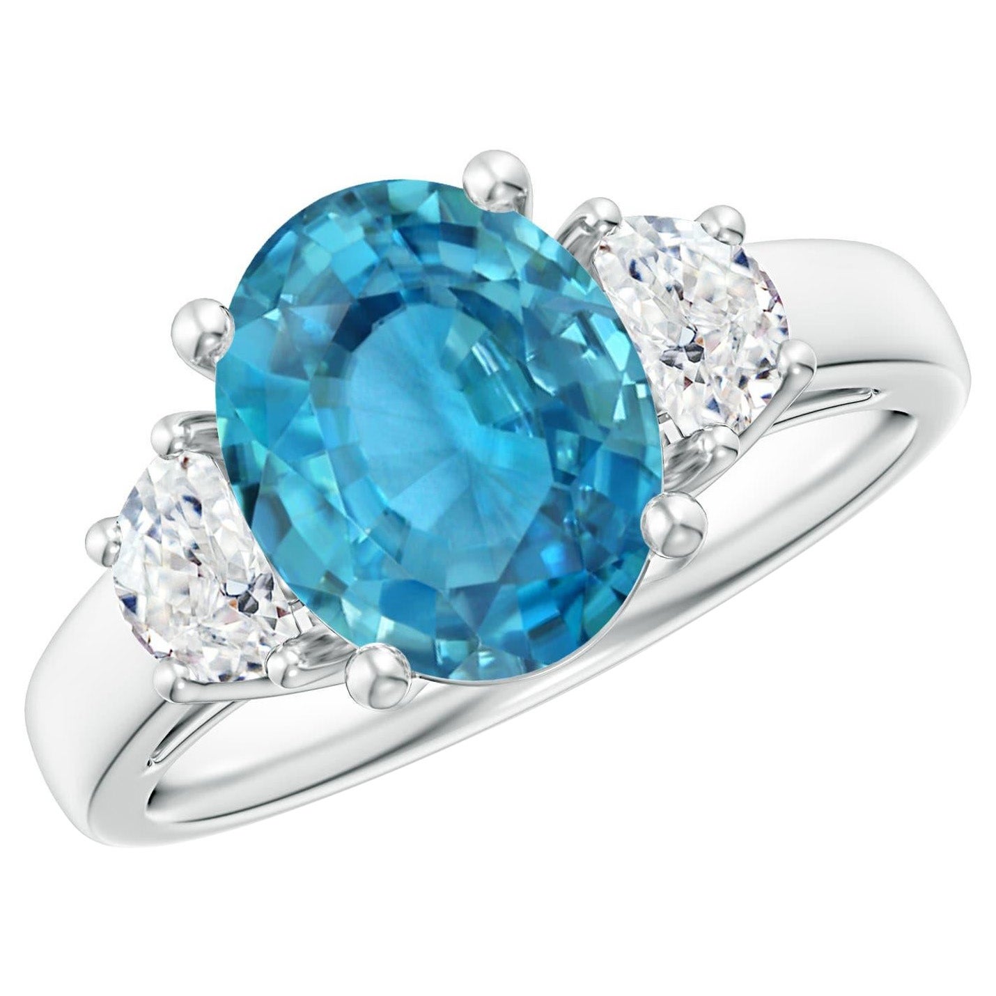 Customizable Angara Gia Certified Three Stone Blue Zircon and Half Moon ...