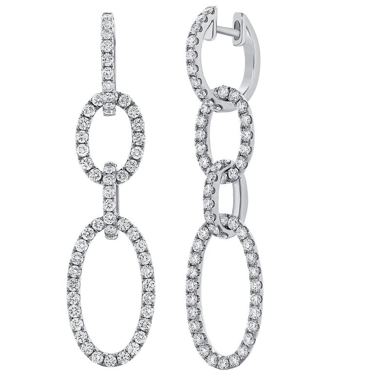 14K Diamond Oval Link Drop Earrings For Sale at 1stDibs